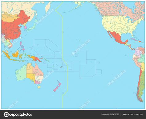 Pacific Ocean Political Map No Bathymetry No Text Stock Vector By