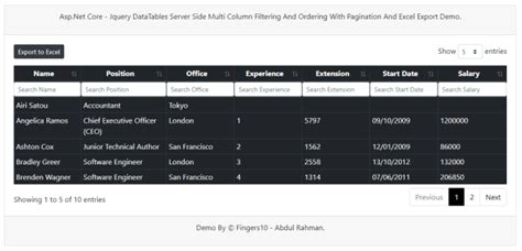Jquery Datatables With Aspnet Core Server Side Processing