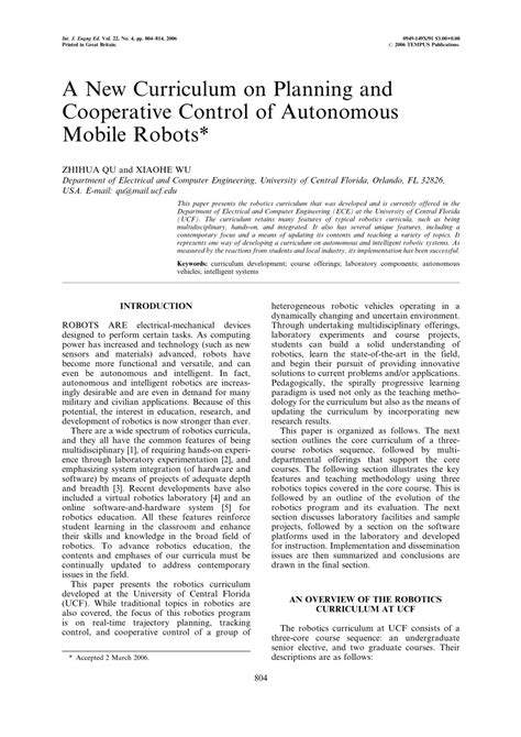 Pdf A New Curriculum On Planning And Cooperative Control Of Autonomous Mobile Robots
