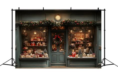 Christmas Elegant Storefront Wreath Backdrop Rr8 139