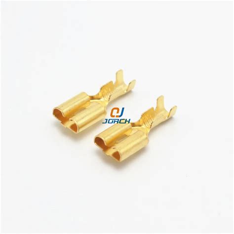100 Pcs 6 3mm Female Crimp Terminal Connector Gold Brass Car Speaker Electric Wire Connectors