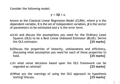 Consider The Following Model Y Known As The Classical Linear Regression