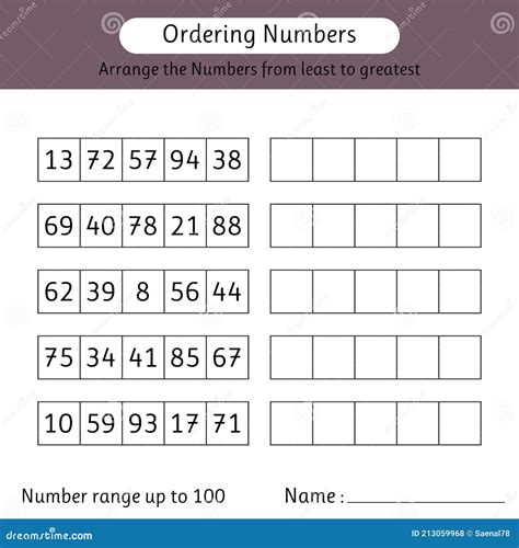 Ordering Numbers Worksheet Number Range Up To 100 Arrange The Numbers From Least To Greatest