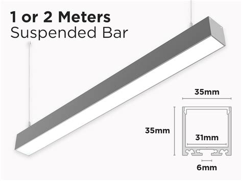 1m Or 2m Suspended Architectural Led Rectangular Profile 35mm Diameter Led Montreal
