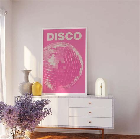 Pink Disco Poster Ball Exhibition Mirrorball Art Cute Trendy Wall