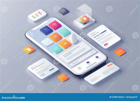Smartphone Mobile App Interface Mockup With Ui Active Blocks And