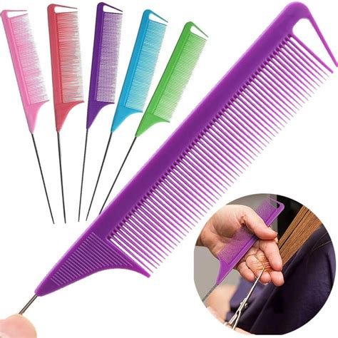 Rat Tail Comb Hair Comb 5 Packs Plastic Pin Rat Tail Carbon Fiber Heat