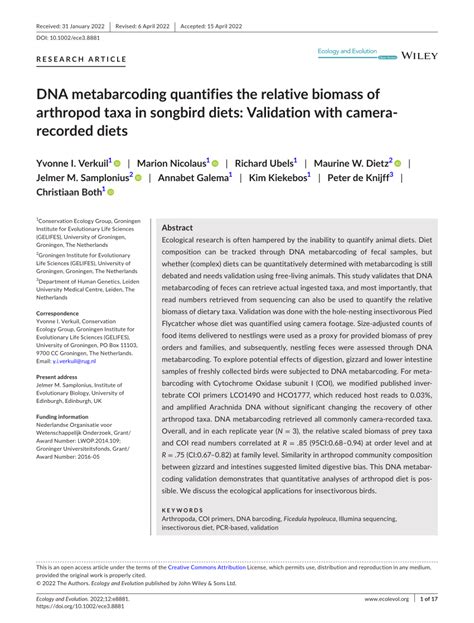 pdf dna metabarcoding quantifies the relative biomass of arthropod