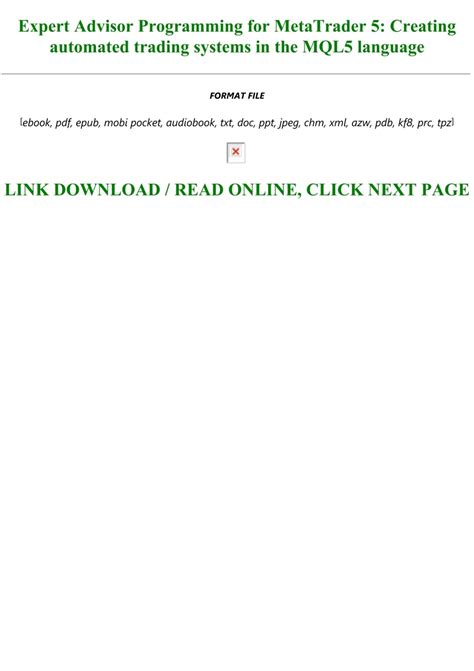 Read Expert Advisor Programming For Metatrader 5 Creating Automated
