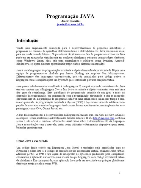 java introdução pdf classe programação de computadores java