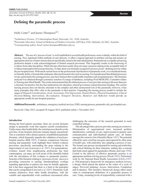 Pdf Defining The Paramedic Process