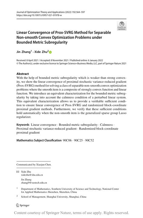 linear convergence of prox svrg method for separable non smooth convex