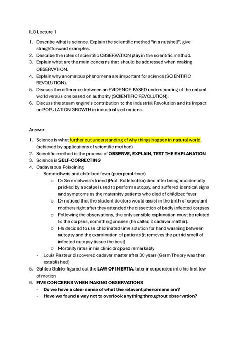 Hsi Notes Ilo Lecture 1 Describe What Is Science Explain The
