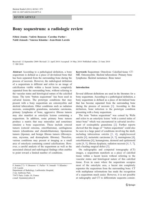 Bony Sequestrum A Radiologic Review Pdf Bone Medicine