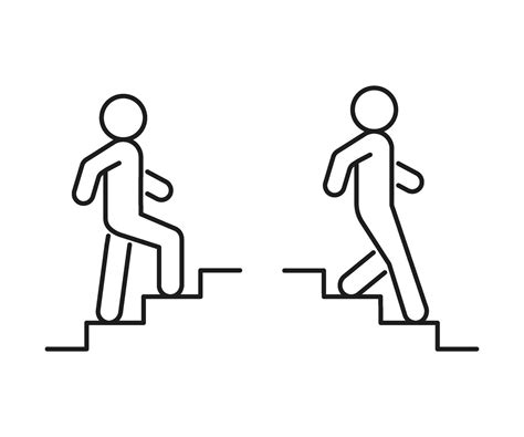 Stairs Up And Down Person Line Icon Stairway Steps Direction Sign