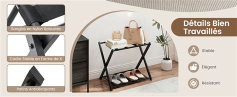 Costway Lot De 2 Porte Valises Pliants 45 X 68 X 57 Cm Porte Bagages