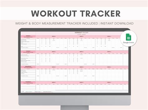 Workout Tracker Spreadsheet Google Sheets Fitness Journal Weight Body Measurement