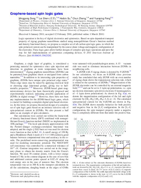 Pdf Graphene Based Spin Logic Gates