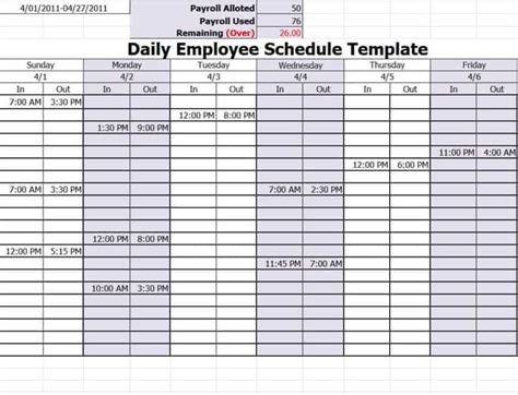 13 Free Daily Work Schedule Excel Templates Excel Templates