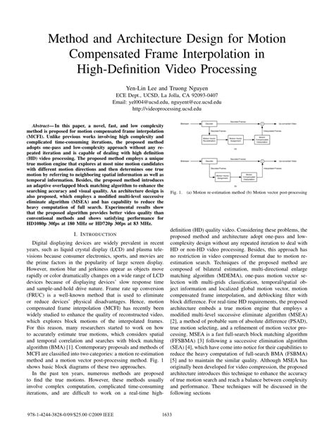 Pdf Method And Architecture Design For Motion Compensated Frame Interpolation In High