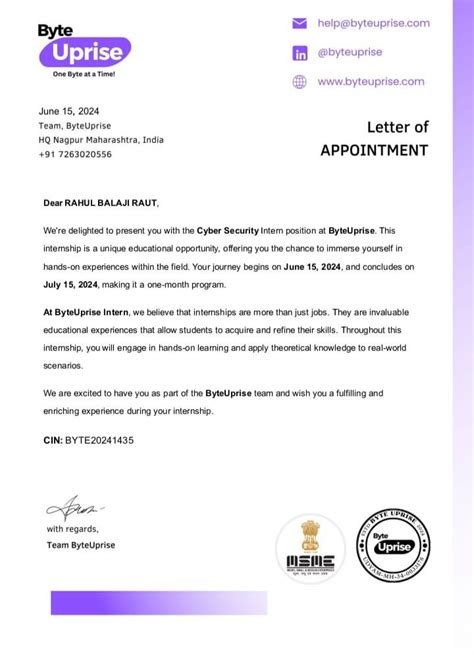Rahul Raut On Linkedin Byteuprise Cyber Intership