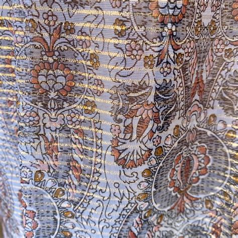 Vintage Sixties Seventies 60s 70s Sheer Metallic Prin Gem
