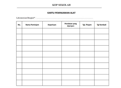 Contoh Format Kartu Peminjaman Alat Laboratorium Bengkel Sekolah