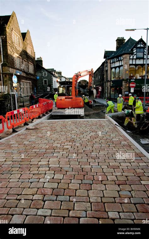 Modern Cobblestone Being Laid Stock Photo Alamy