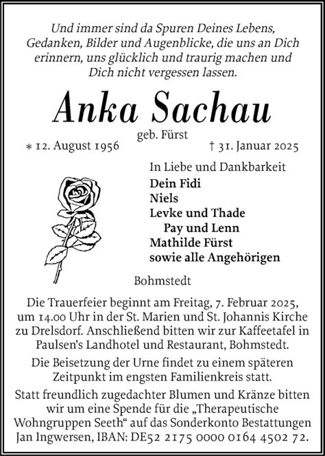 Traueranzeigen Von Anka Sachau Sh Z Trauer