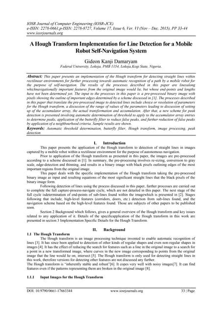 A Hough Transform Implementation For Line Detection For A Mobile Robot
