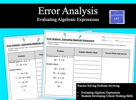 error analysis evaluating algebraic expressions algebraic