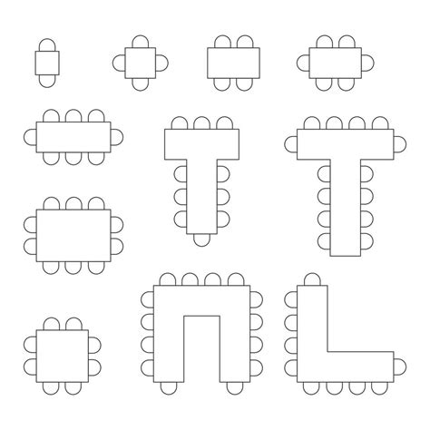 table seating plan line icon set furniture top view blueprint tables
