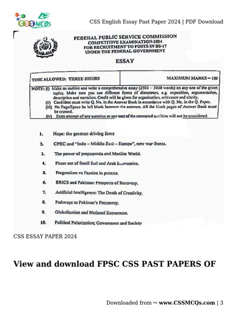 Css Essay 2024 Pdf