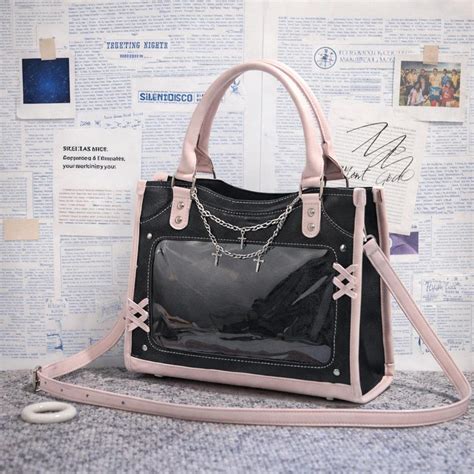 Goth Ita Bag Black Pink Ita Tote Bag Clear Window Pin Display Bag