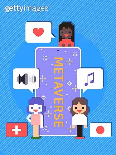 기술 과학과기술 가상현실 컨셉 메타버스 캐릭터 아바타 픽셀아트 스마트폰 말풍선 이미지 Jv12561667 게티이미지뱅크