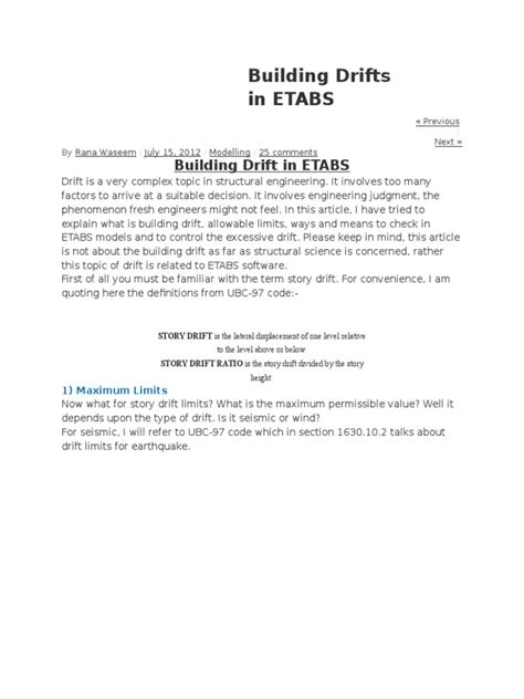 Building Drifts In Etabs Pdf Structural Load Seismology