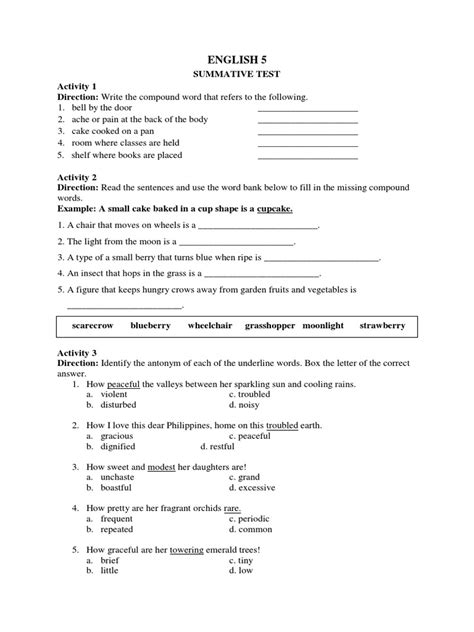 Grade 5 Summative Test Pdf Pdf Nature