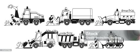 흑백 무거운 제설기 수송 겨울의 분노를 정복하고 폭풍우에 맞서고 얼음 길을 치우십시오 개체 그룹에 대한 스톡 벡터 아트 및 기타 이미지 Istock