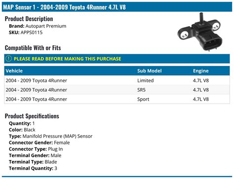 2004 2009 Toyota 4runner Map Sensor Autopart Premium Apps0115