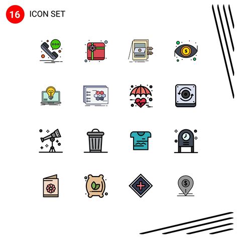 Pack Of 16 Creative Flat Color Filled Lines Of Laptop Bulb Sale View Eye Editable Creative