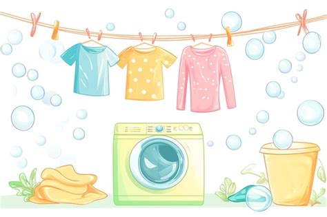 Clip Art Of A Laundry Room With A Washing Machine Clothesline And Soapy