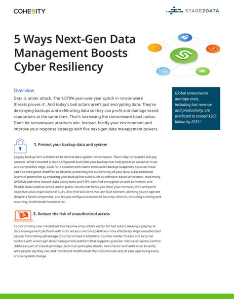 Download Ebook 5 Ways Next Gen Data Management Boosts Cyber Resiliency Stage2data