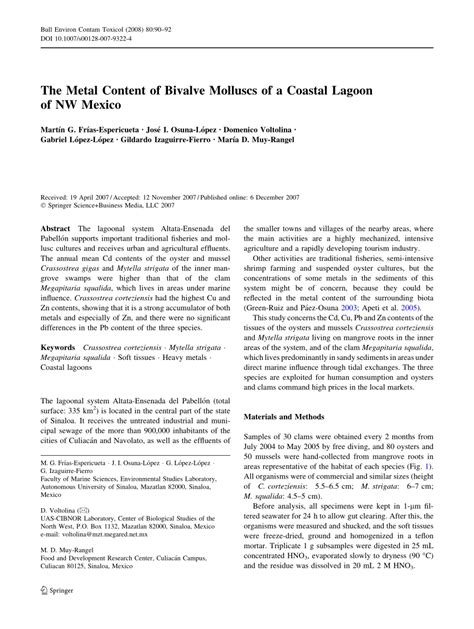 Pdf The Metal Content Of Bivalve Molluscs Of A Coastal Lagoon Of Nw Mexico
