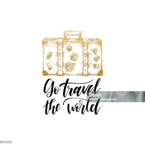 여행 세계 손 포스터 문자를 이동 합니다 손으로 그린 가방 일러스트 벡터 여행 레이블 템플릿 개념 기호에 대한 스톡 벡터 아트 및 기타 이미지 Istock