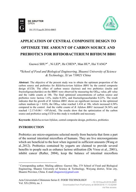 Pdf Application Of Central Composite Design To Optimize The Amount Of Carbon Source And