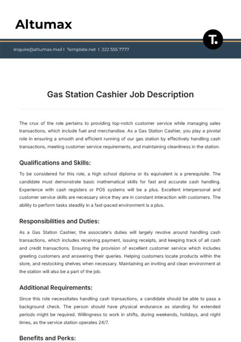Free Gas Station Cashier Job Description Template To Edit Online