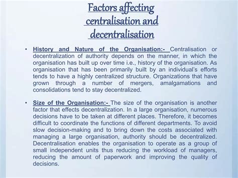 Factors Affecting Centralisation And Decentralisation Ppt Business Administration Business