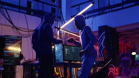 Hooded Criminal Welcoming New Member In Hacking Group Showing Him