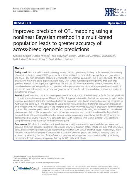 Pdf Improved Precision Of Qtl Mapping Using A Nonlinear Bayesian