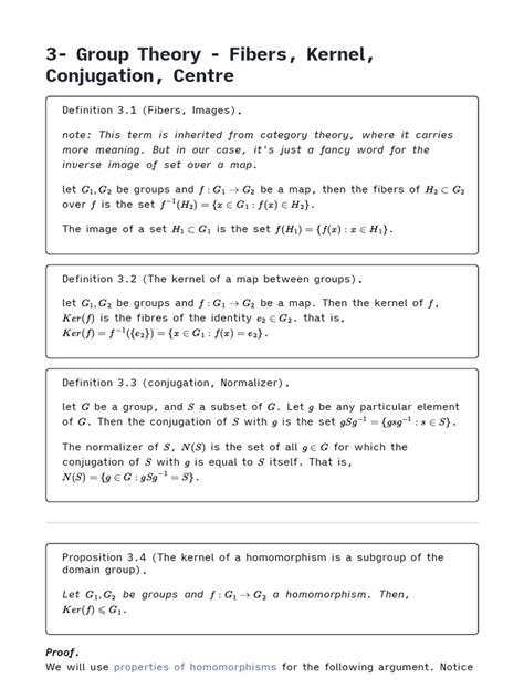 3 Group Theory Fibers Kernel Conjugation Centre Pdf Mathematical Objects Algebra